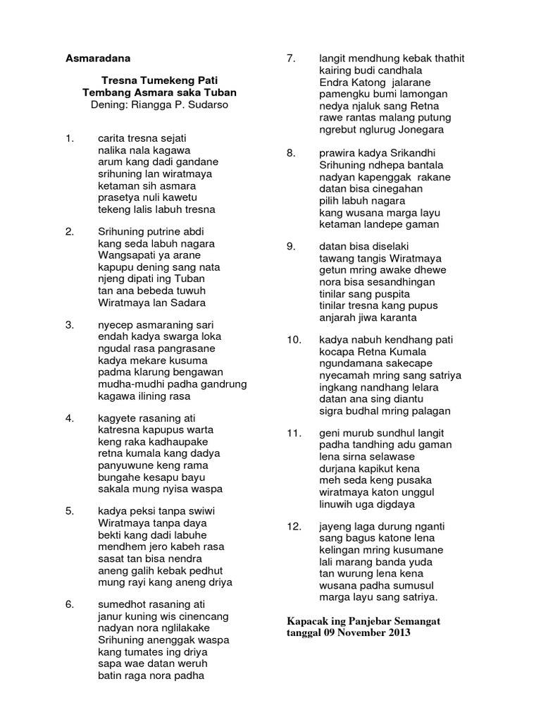 Asmaradana Tresna Tumekeng Pati | PDF