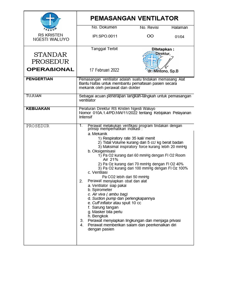 Prosedur Pemasangan Ventilator | PDF