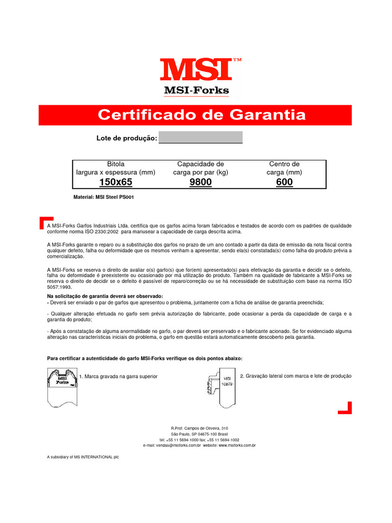 Certificado Garantia | PDF