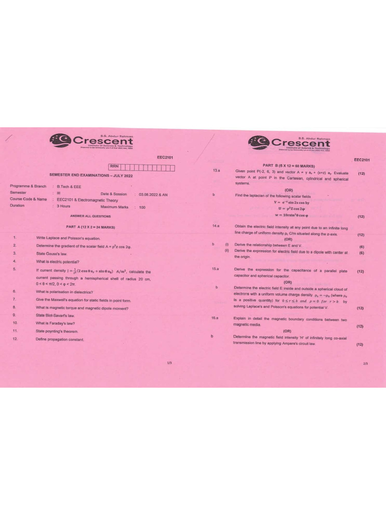 Electronic Devices, EMT, EMEC Old Semester Question Paper | PDF