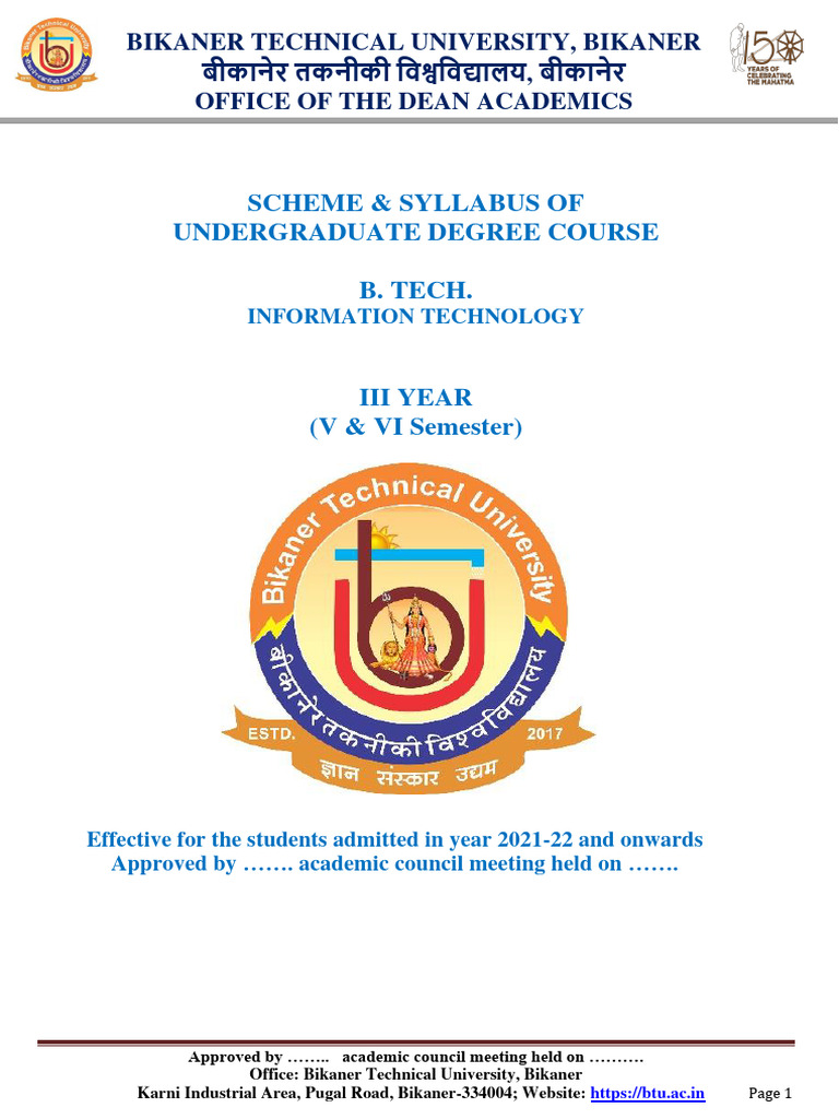 B.Tech IT 5 6 Semester Session 2021-22 Scheme Syllabus Final | PDF ...
