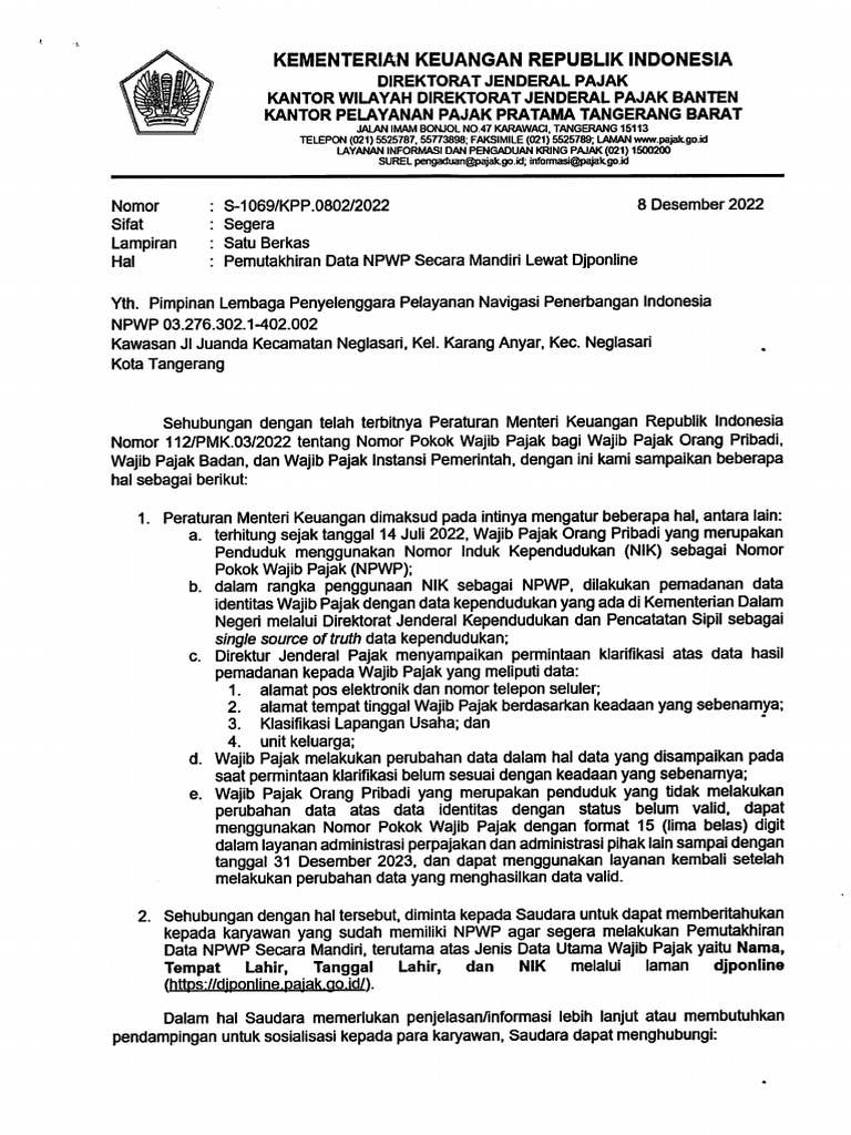 Surat DJP 2022 | PDF