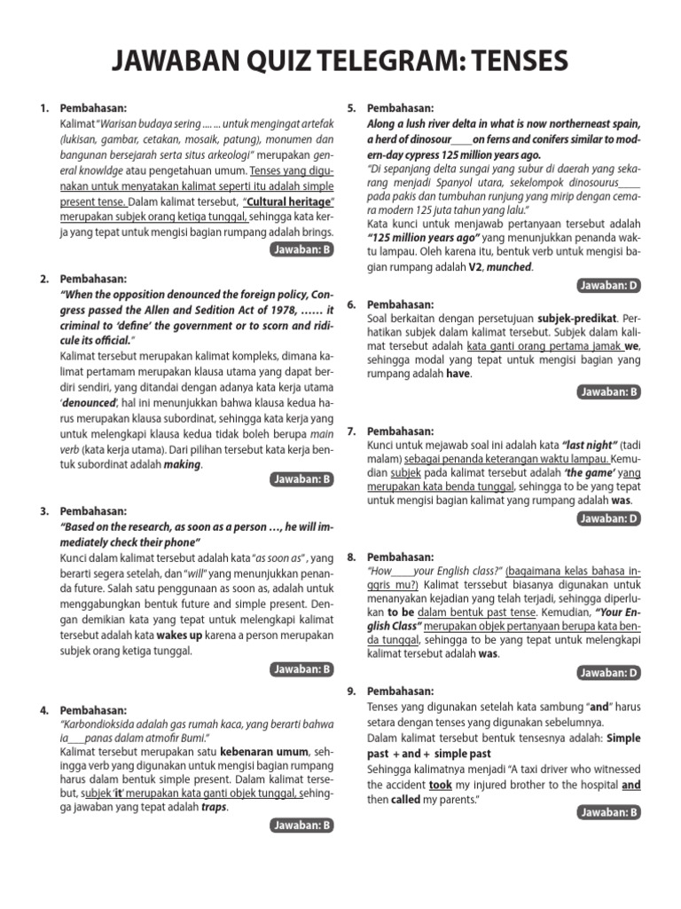 01 Quiz Tenses Pembahasan | PDF