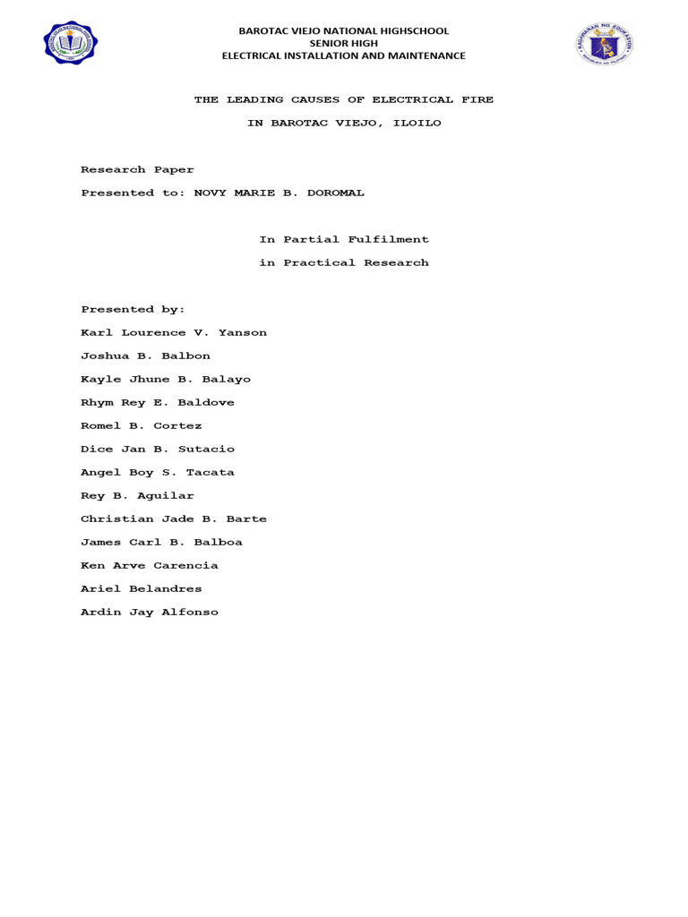 Causes Of Electrical Fires In Barotac Pdf