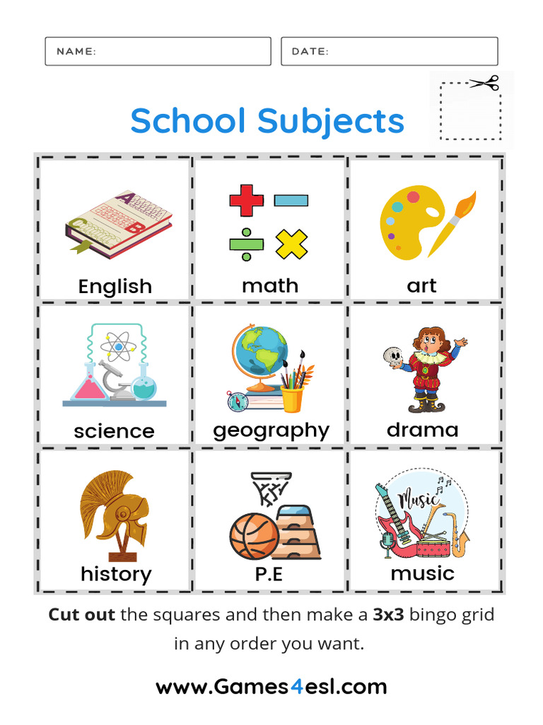 School Subjects Worksheet 5 | PDF
