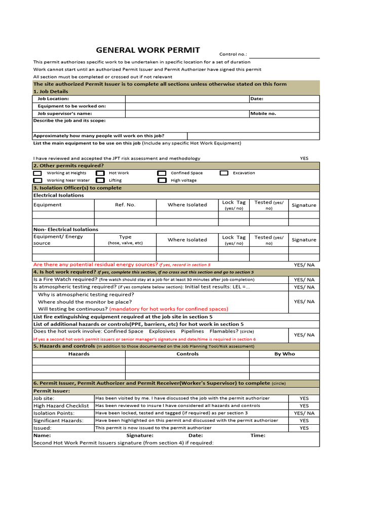 General Work Permit Sample Format | PDF