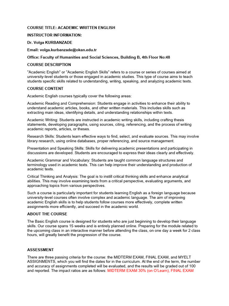 Academic Written English Course Overview | PDF | Critical Thinking ...