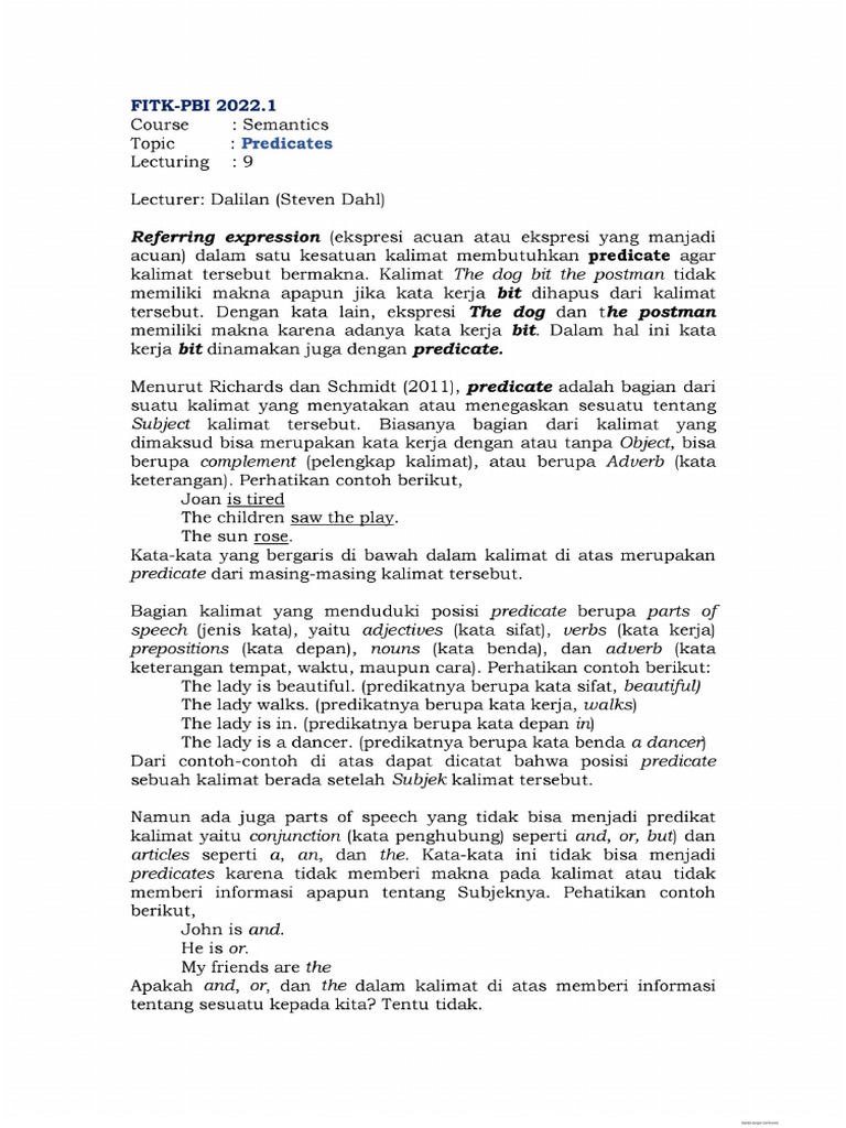 CM 9 Semantics PBI 2022.1 (Predicates) | PDF