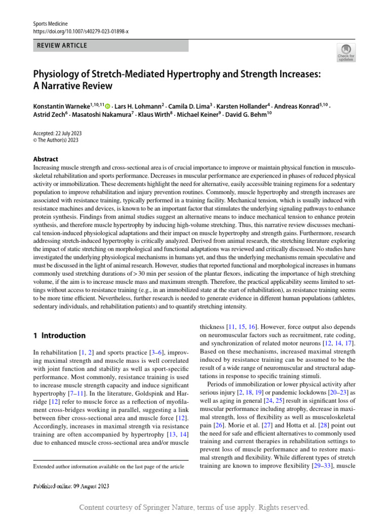 Physiology of Stretch Mediated Hypertrophy and Strength Increases | PDF