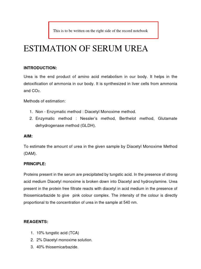 ESTIMATION OF SERUM Urea | PDF | Urea | Precipitation (Chemistry)