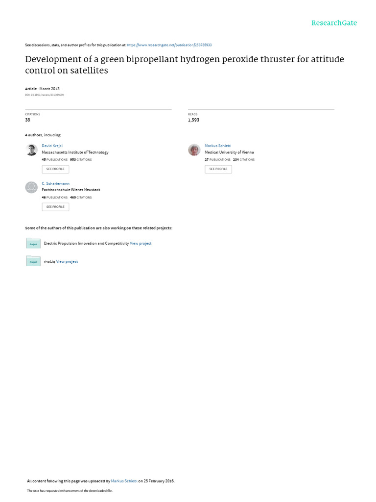 Green Hydrogen Peroxide Thruster Development | PDF | Rocket Engine ...