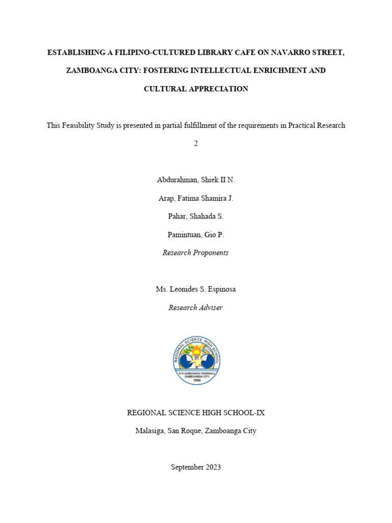 Zamboanga's Filipino Library Café | PDF | Business Plan | Waiting Staff