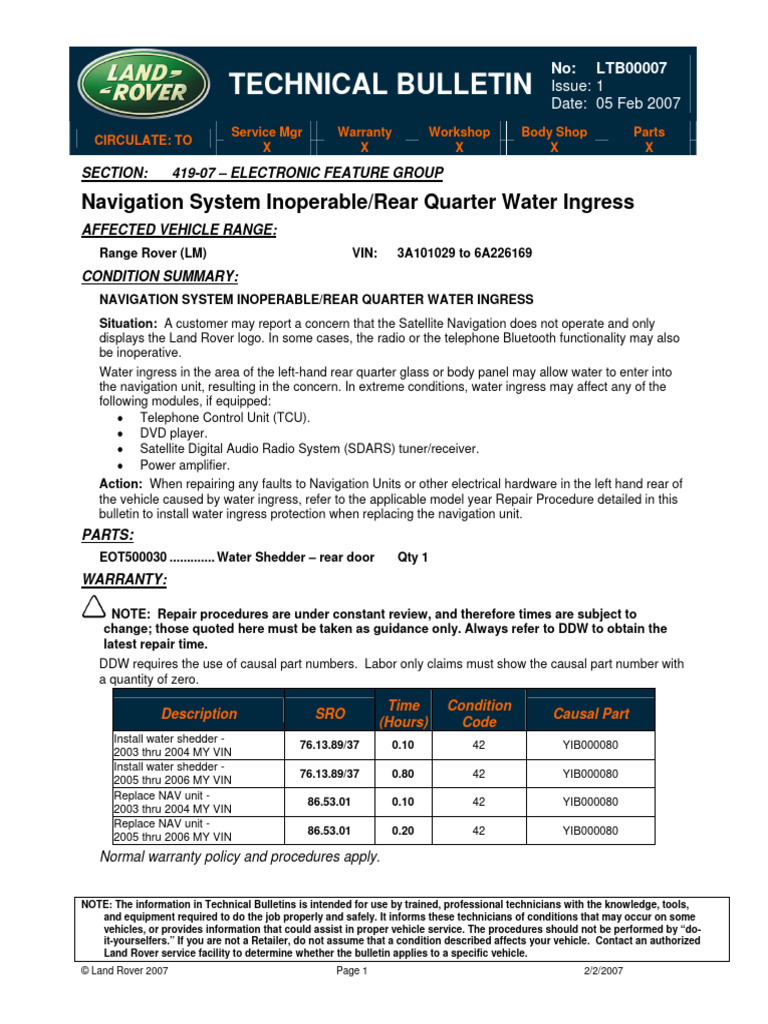 Range Rover L322 Water Leak Techical Info | PDF
