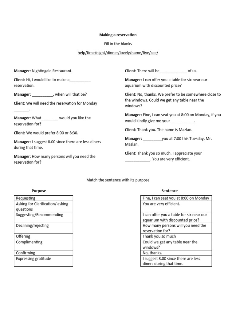 Making A Restaurant Reservation Conversation Topics Dialogs - 140805 | PDF
