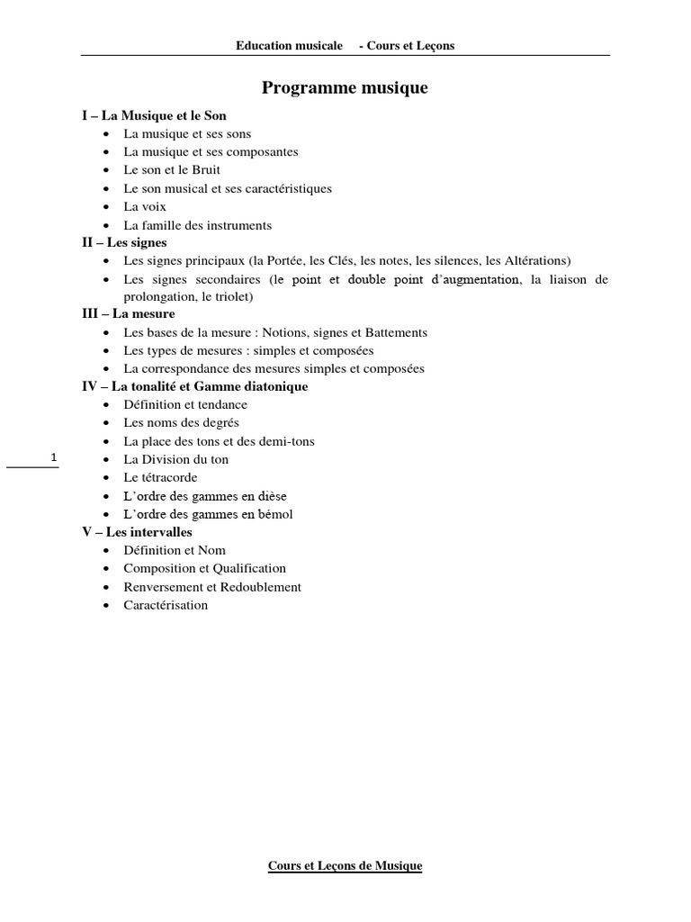 Cours de Musique : Programme Complet | PDF
