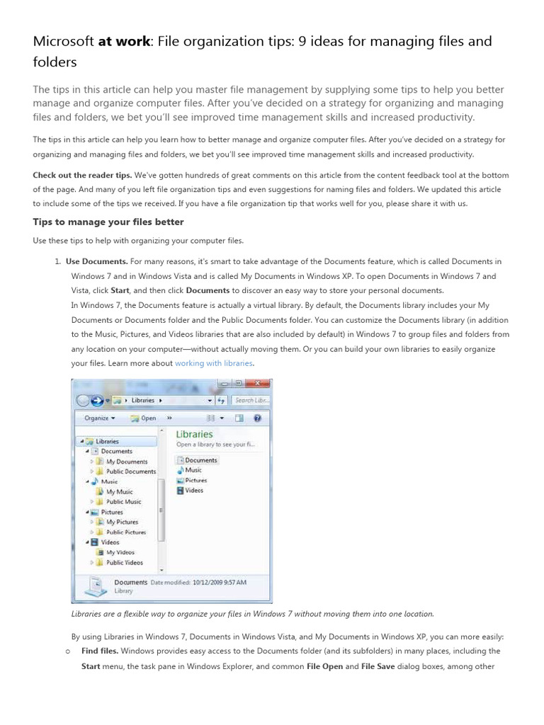9 Ideas For Managing Files and Folders | Download Free PDF | Computer File | Windows 7