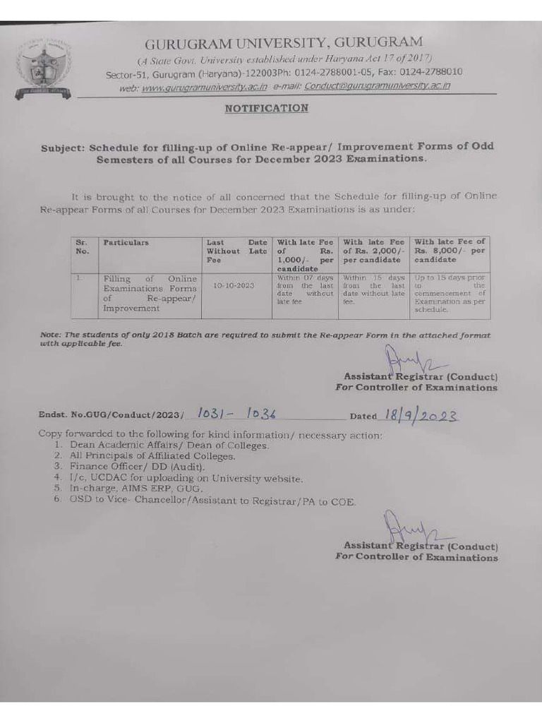 NOTIFICATION FOR REAPPEAR & Form | PDF NOTIFICATION FOR REAPPEAR & Form | PDF