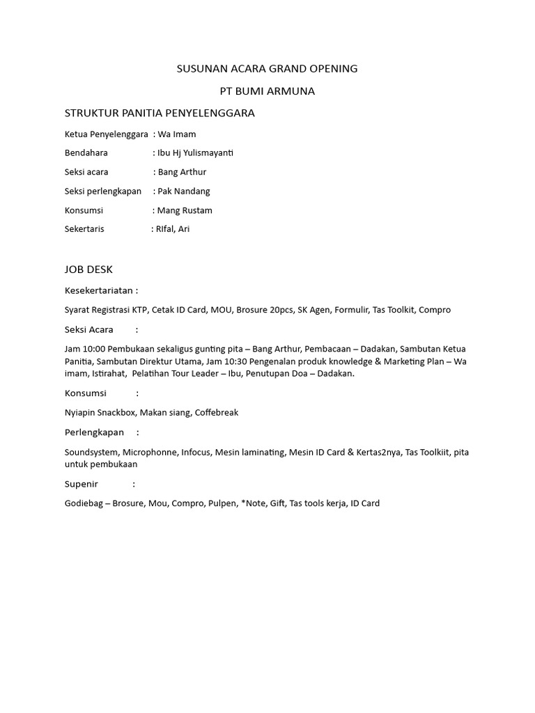 Susunan Acara Grand Opening | PDF