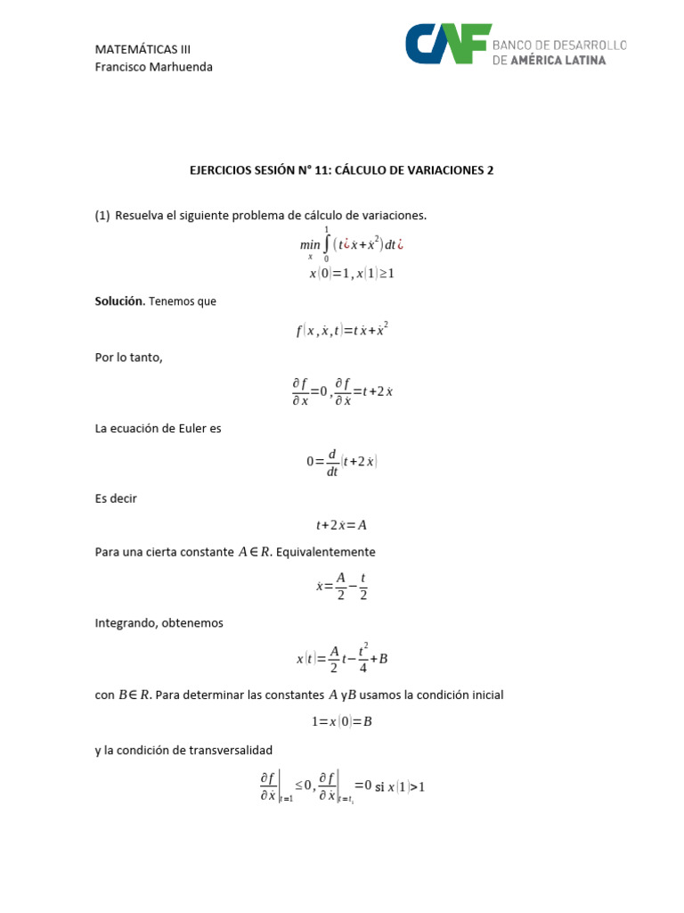 11-Calculo de Variaciones 2-Soluciones | PDF | Ecuaciones | Matemáticas