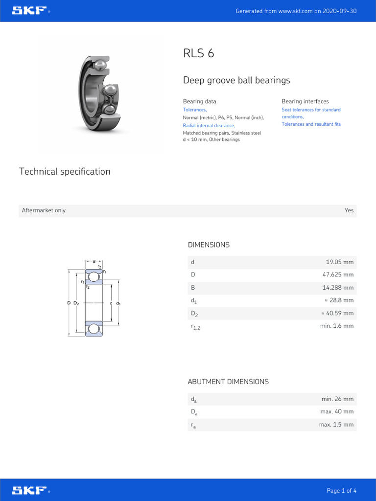 Deep Groove Ball Bearings: Bearing Data Bearing Interfaces | PDF ...