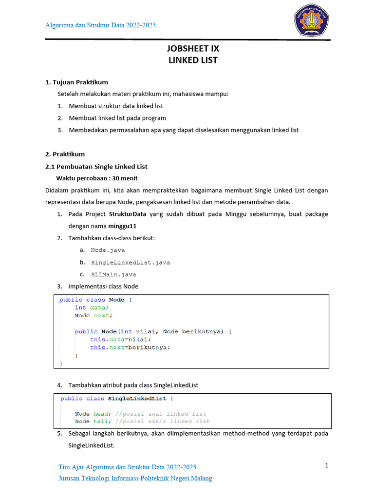 Jobsheet 9 - Linked List | PDF