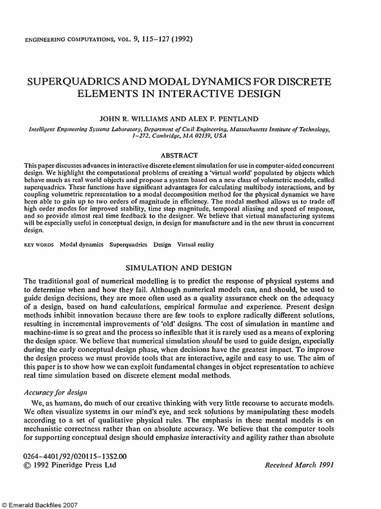 Superquadrics and Model Dynamics For Discrete Elements in Interactive Design | PDF | Eigenvalues ...