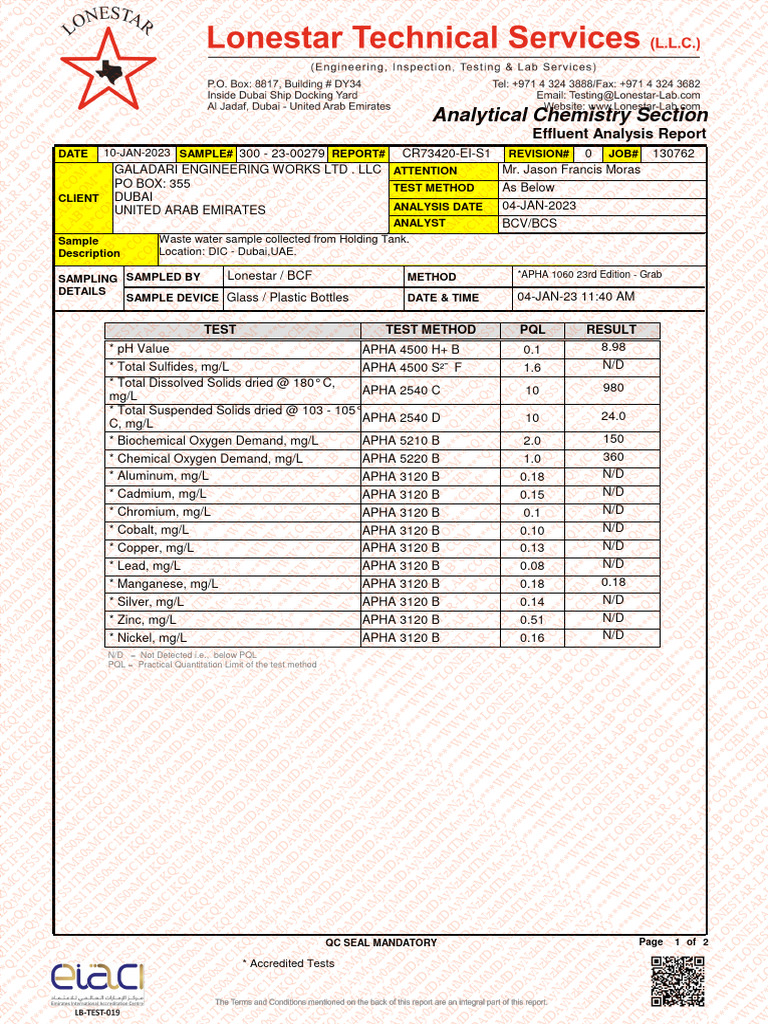 Trade Waste Water Analysis Report | Download Free PDF | Chemistry ...