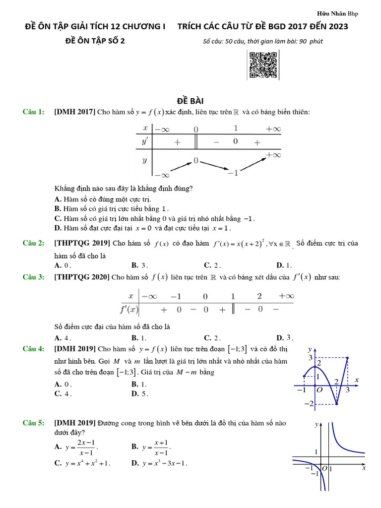 ĐỀ ÔN TẬP SỐ 2 (đã phát) - Trích KSHS BGD | PDF