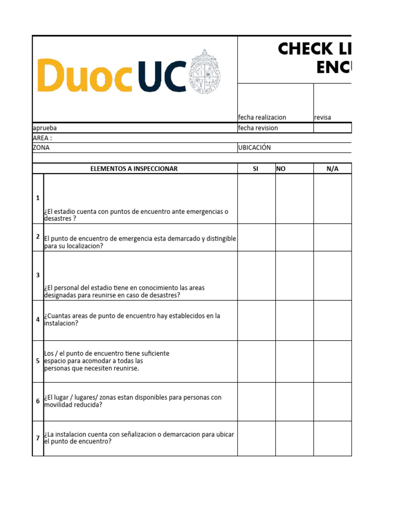 Check List Punto de Encuentro | PDF