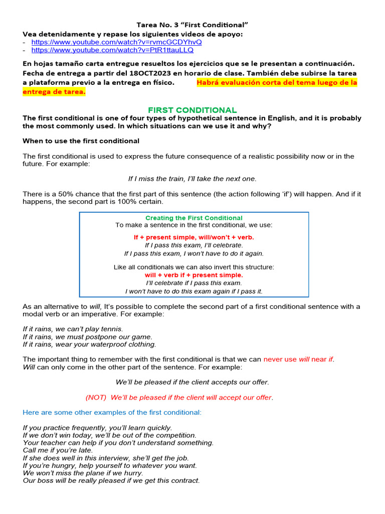 Tarea No. 3 First Conditional | PDF