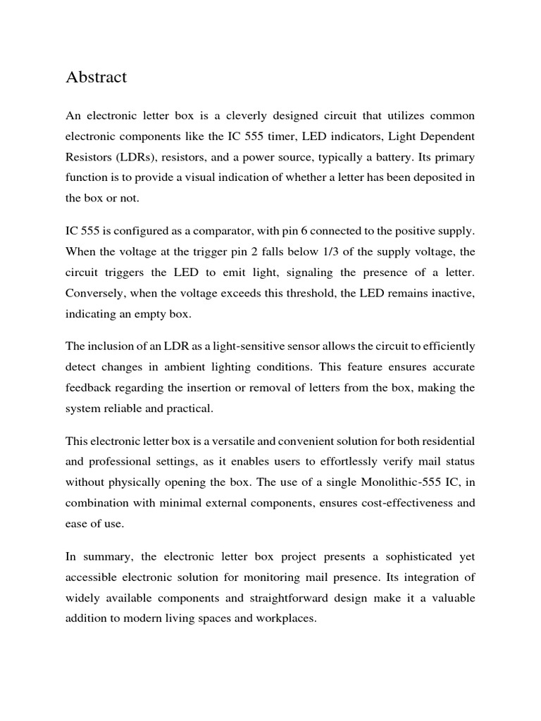 Electronic Letter Box Circuit Design | PDF | Electrical Network ...