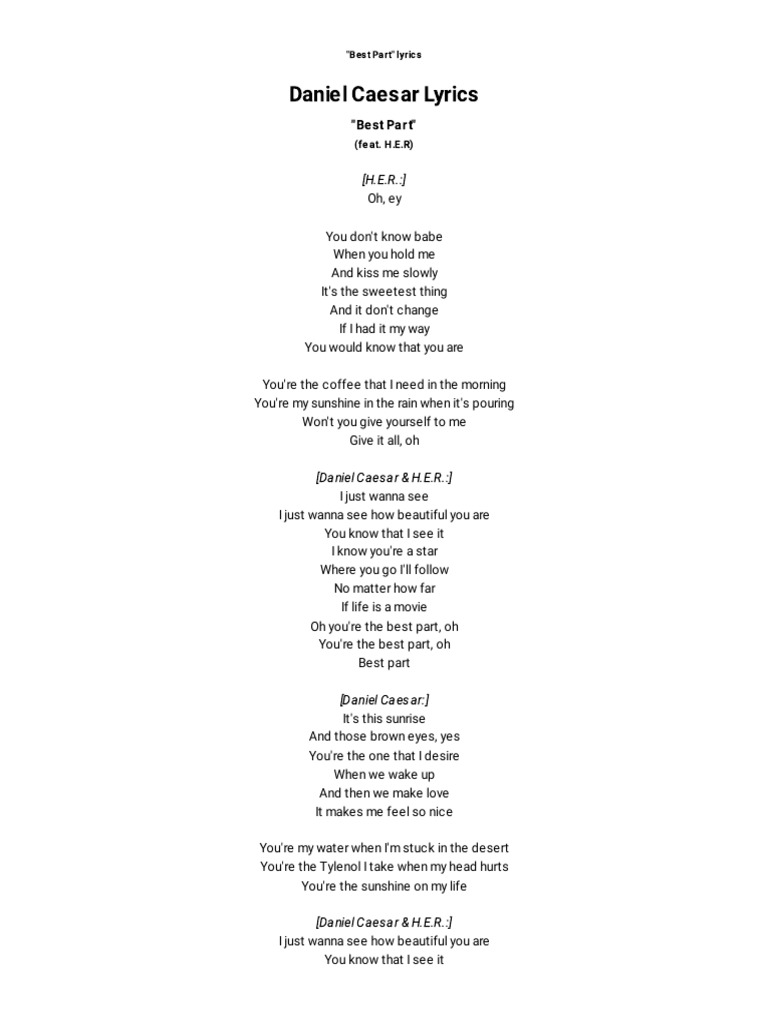 Daniel Caesar - Best Part Lyrics | PDF