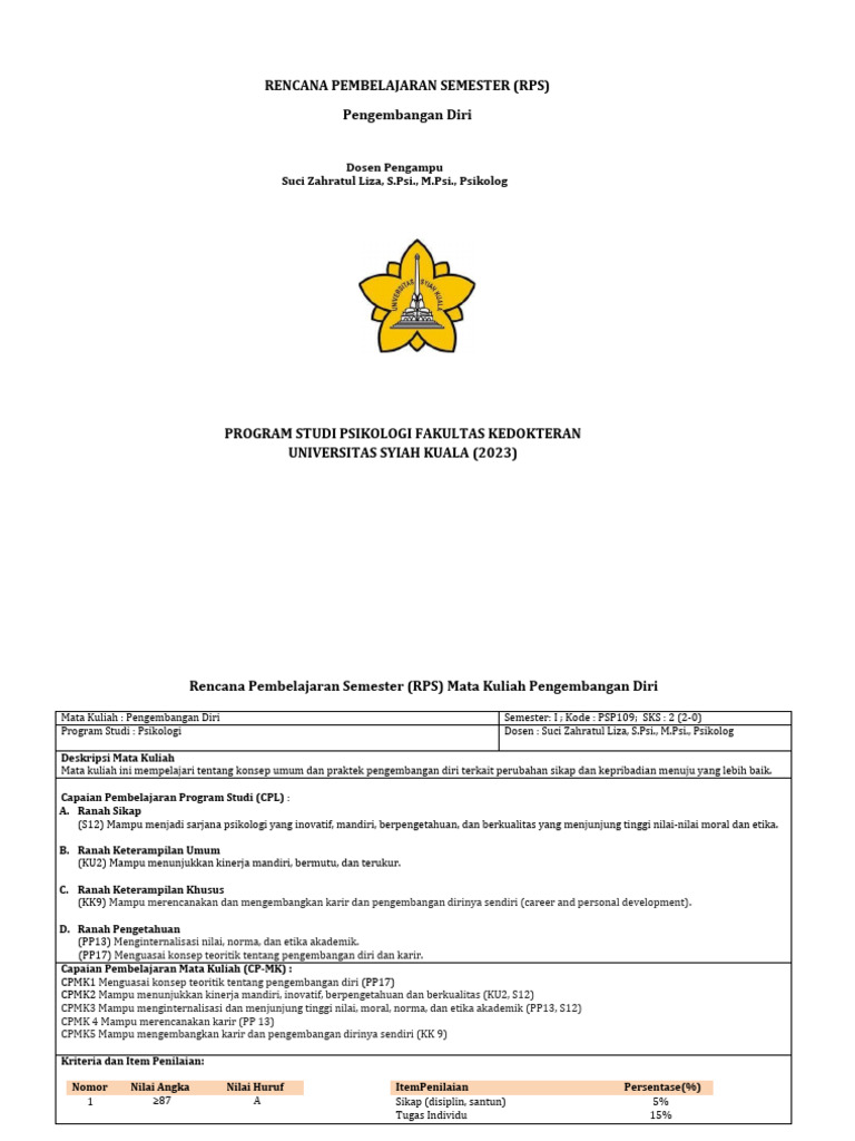 RPS Pengembangan Diri | PDF