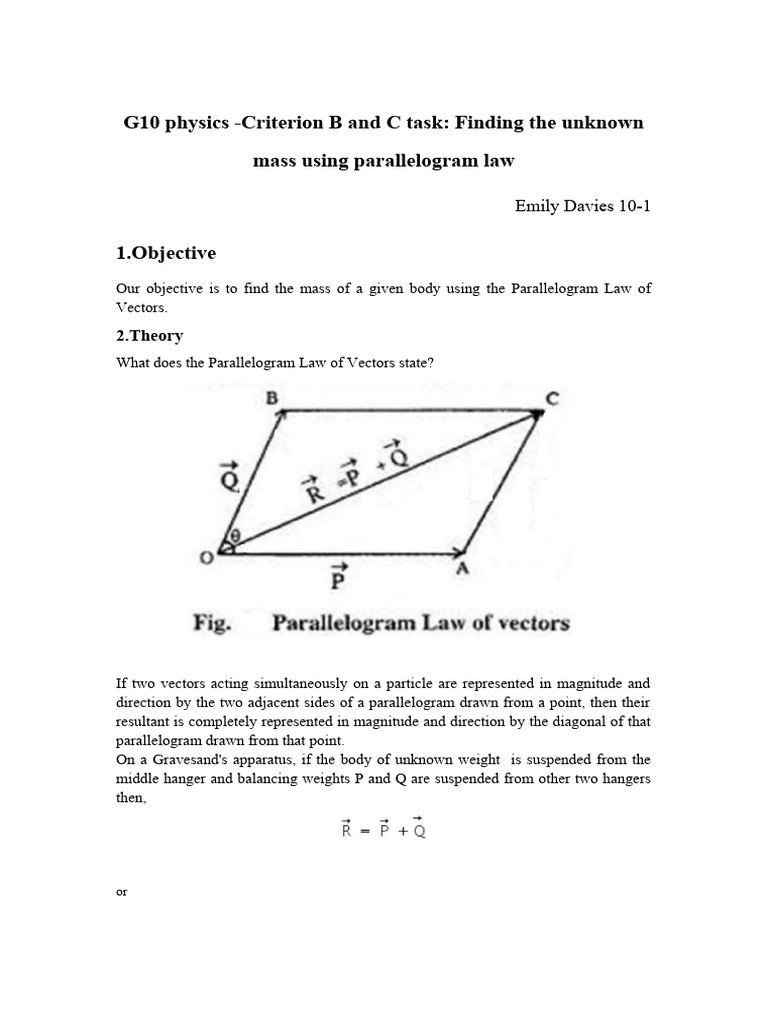 G10 Physics Finding The Unknown Mass Using Parallelogram Law | PDF