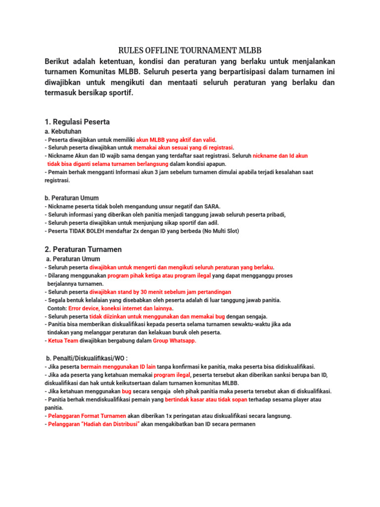 Rules Tournament Offline MLBB | PDF