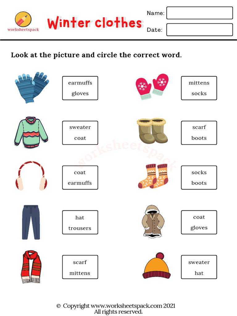 Winter Clothes Worksheets Circle The Correct Word | PDF