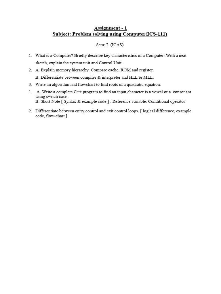 Computer Problem Solving Assignment | PDF
