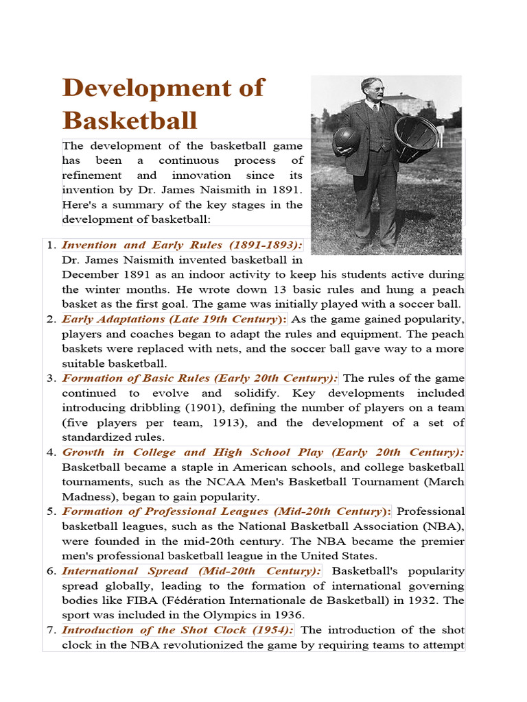 Development of Basketball | PDF | Sports | Team Sports