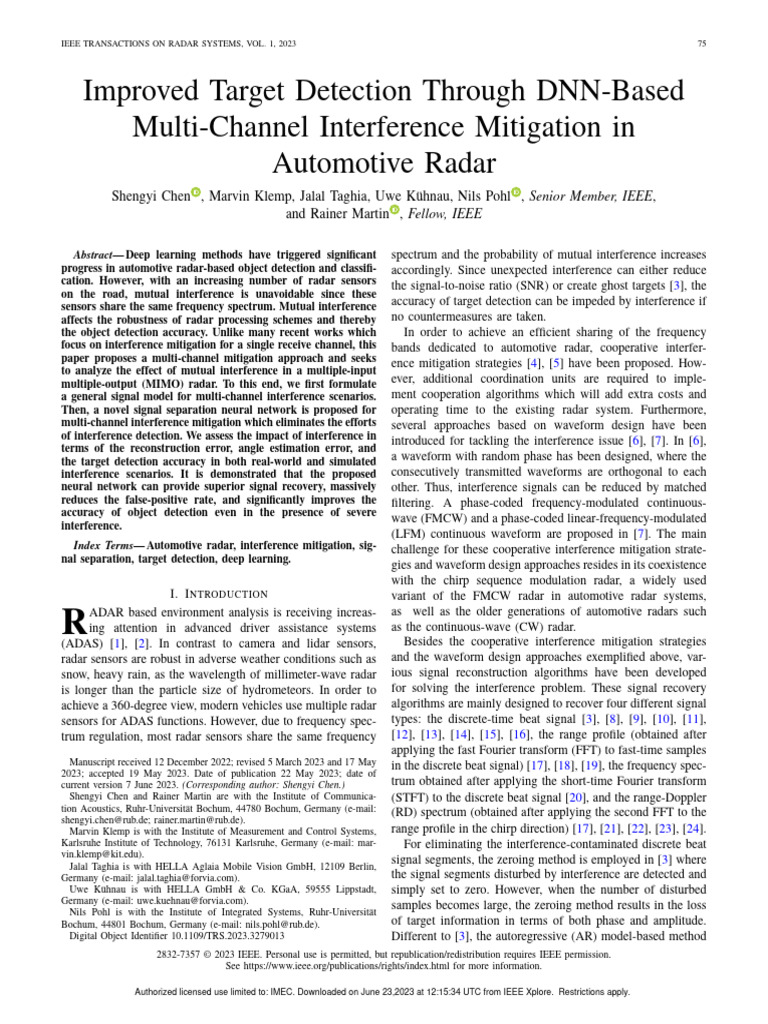 Improved Target Detection Through DNN-Based Multi-Channel Interference ... Improved Target Detection Through DNN-Based Multi-Channel Interference ...