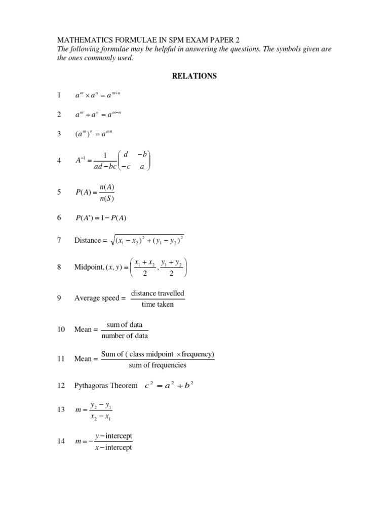 rumus matematik spm k2 | PDF