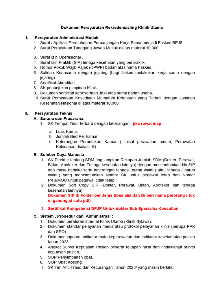 Persyaratan Rekredensialing Klinik Utama | PDF