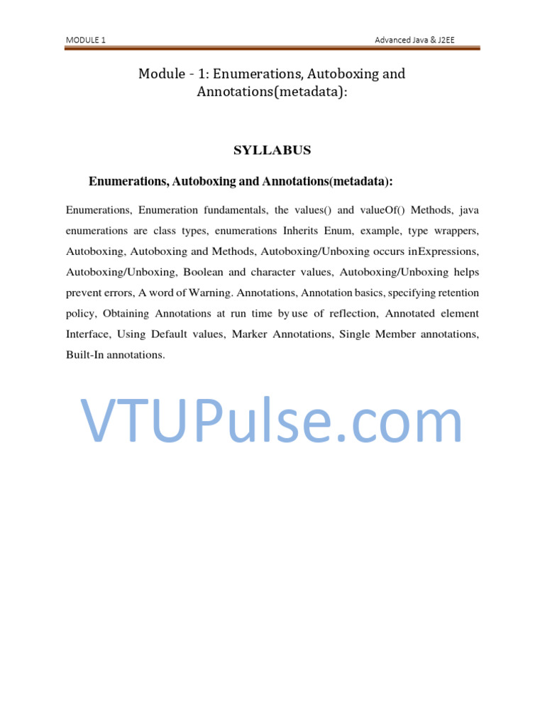 Module - 1: Enumerations, Autoboxing and Annotations (Metadata) | PDF