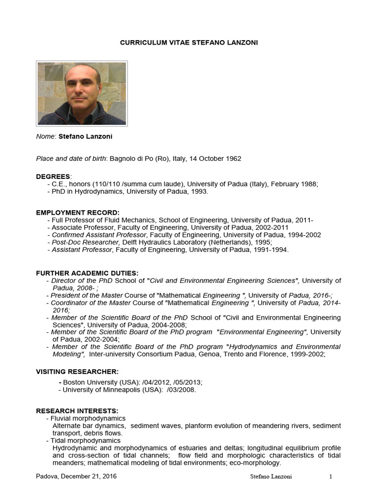 Academic CV of Stefano Lanzoni | PDF