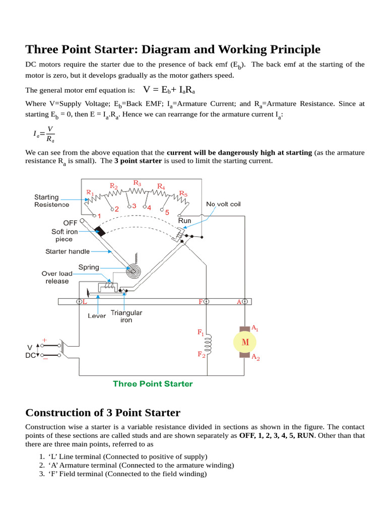 3 Point Starter | PDF | Electric Motor | Inductor
