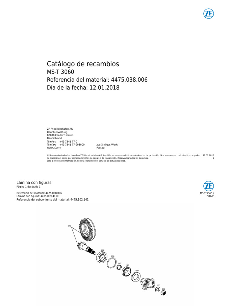 ZF MANUAL DE PARTES Telehandler SKYTRAK (ZF) | PDF