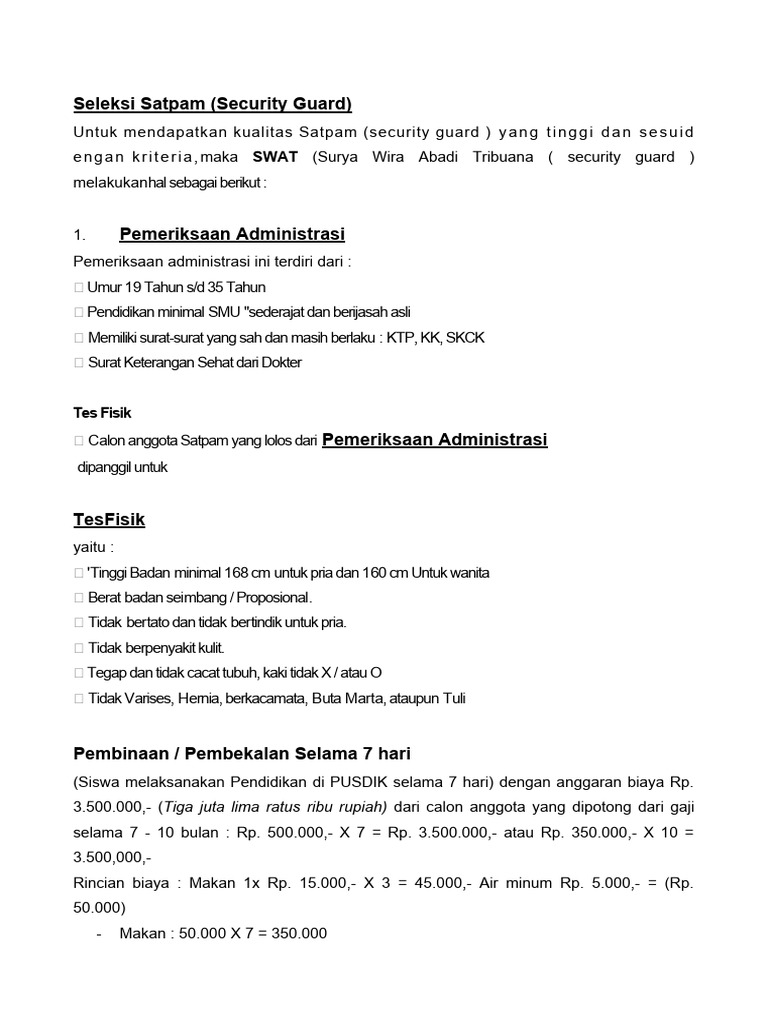 Syarat dan Tes Seleksi Satpam SWAT | PDF