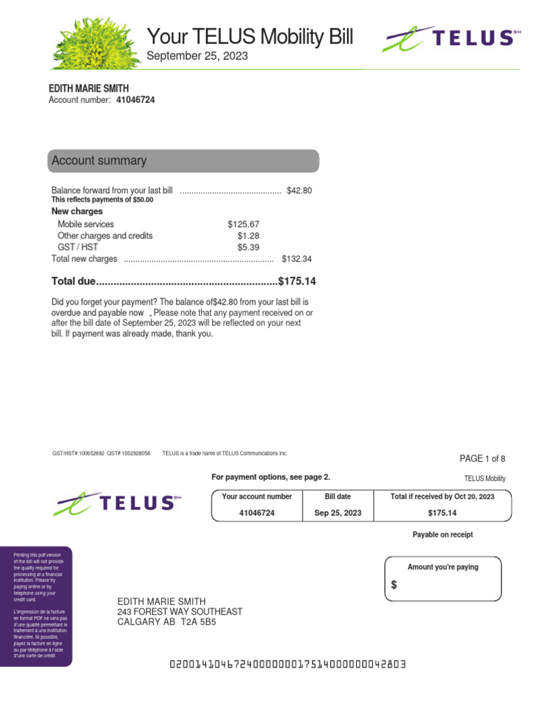 Your TELUS Mobility Bill: Account Summary | PDF