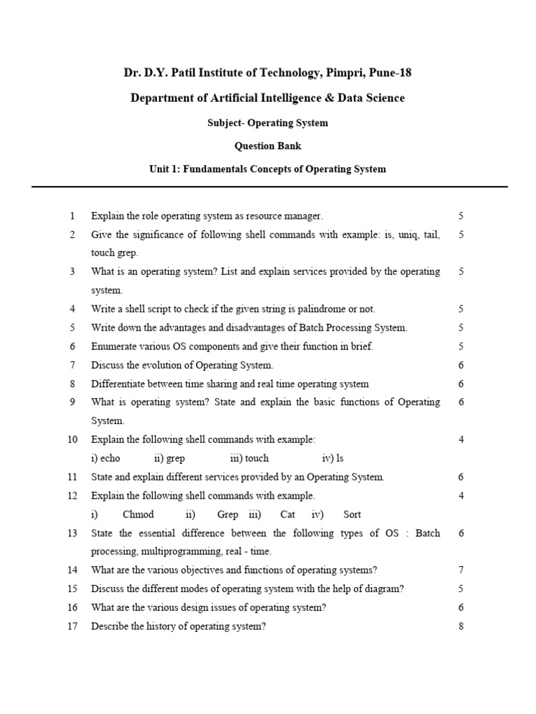 OS Question Bank Unit 1 | PDF | Operating System | Shell (Computing)