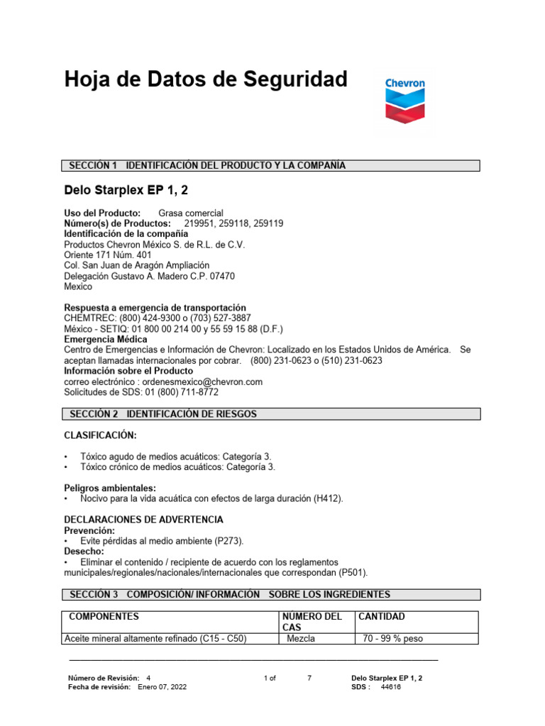 CHEVRON DELO STARPLEX EP 2 - MSDS | PDF
