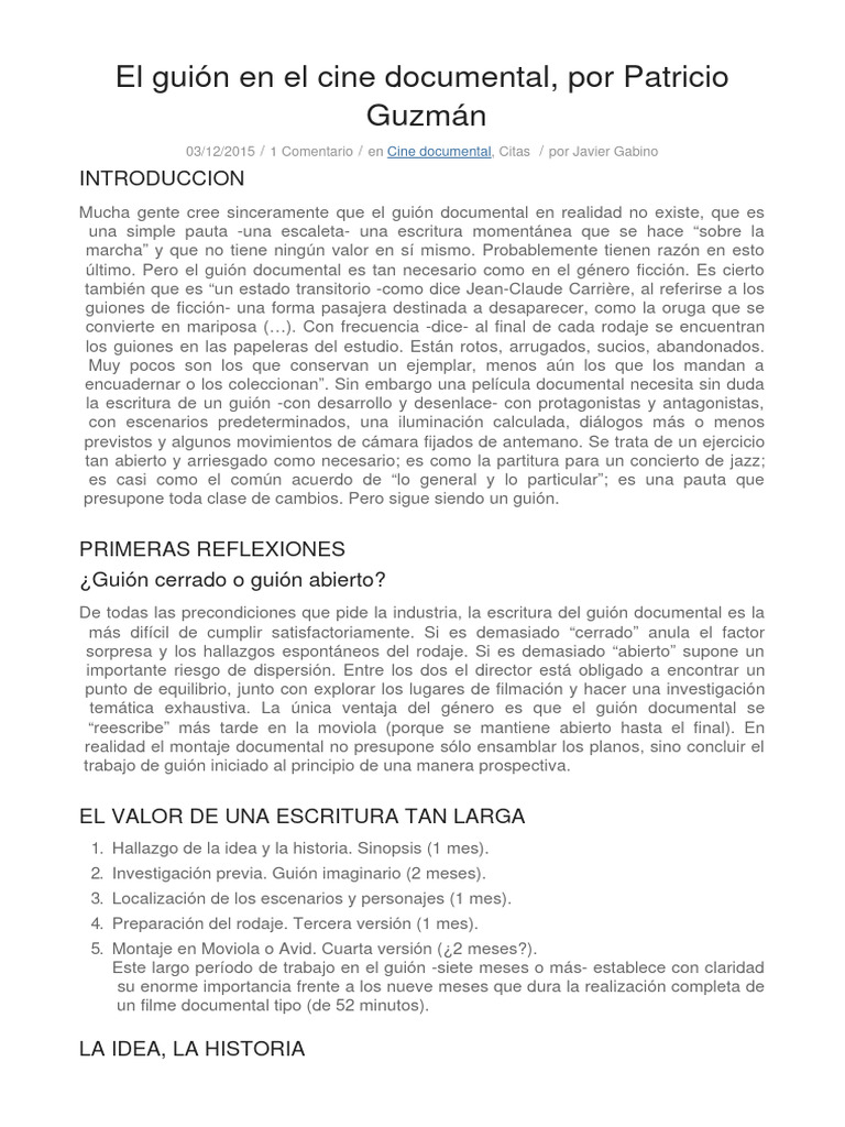 Guion Documental - Patricio Guzman | PDF | Documental | Ensayos